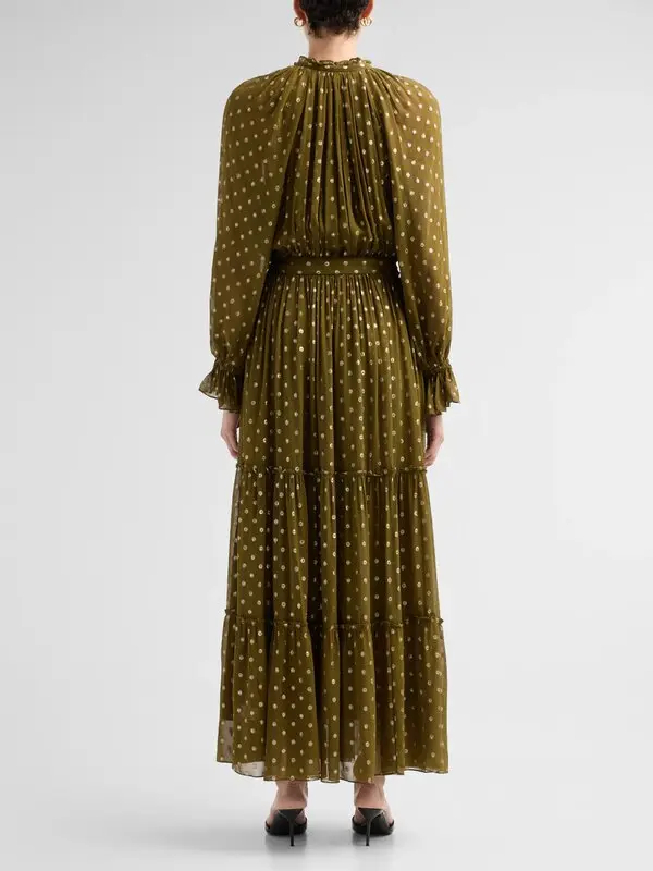 Hemant & Nandita Metallic Polka Dot Tiered Maxi Dress