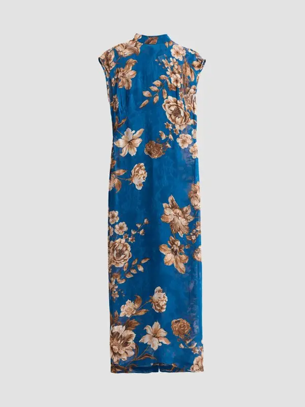 Hemant & Nandita Floral Sheath Midi Dress - Teal