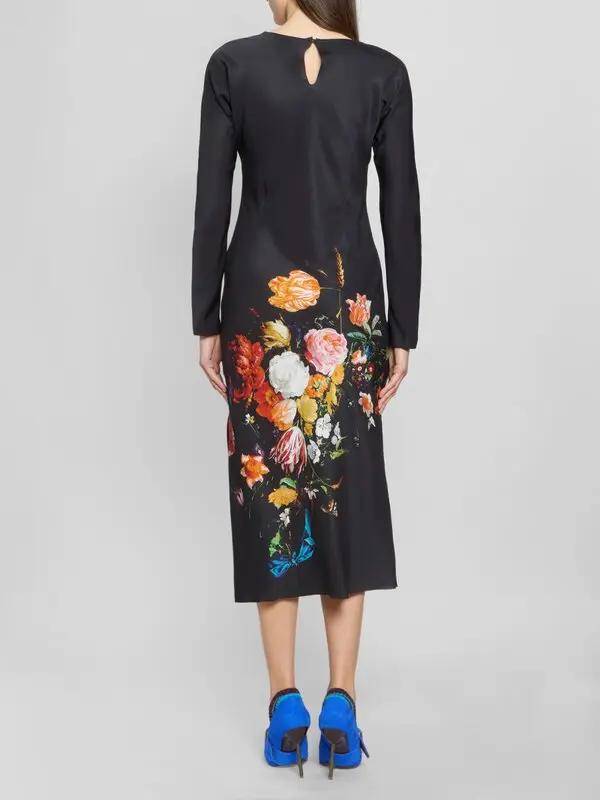 Dries Van Noten Floral Satin Sheath Midi Dress