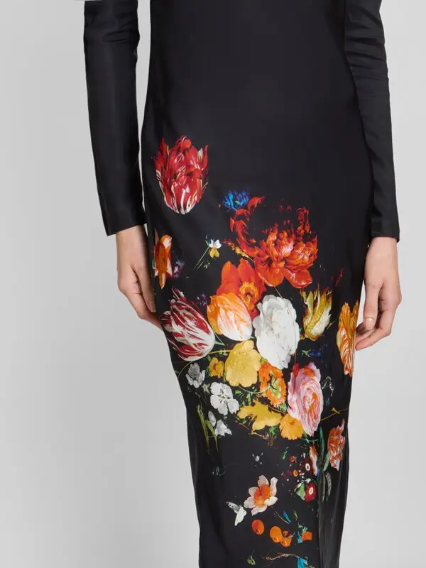 Dries Van Noten Floral Satin Sheath Midi Dress