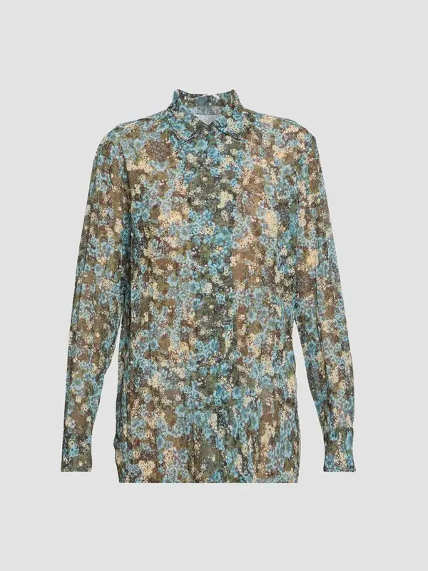 Dries Van Noten Clavelly Floral Pleated Shirt - Sky