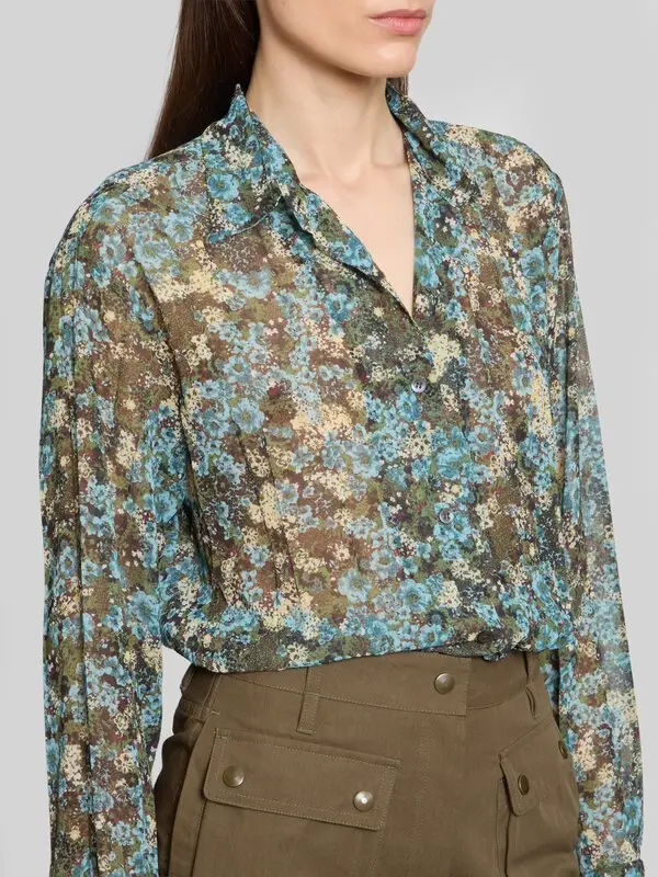 Dries Van Noten Clavelly Floral Pleated Shirt - Sky