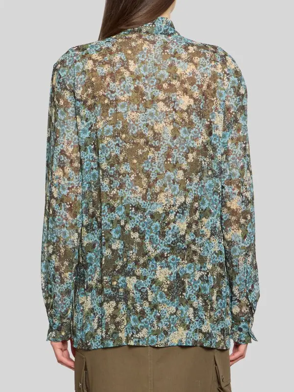 Dries Van Noten Clavelly Floral Pleated Shirt - Sky