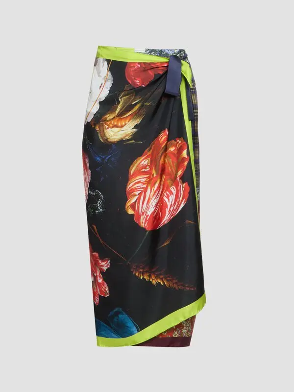 Dries Van Noten Scarfy Patchwork-print Silk Midi Wrap Skirt - Dessin