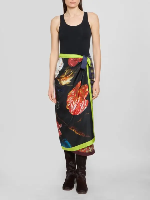Dries Van Noten Scarfy Patchwork-print Silk Midi Wrap Skirt - Dessin