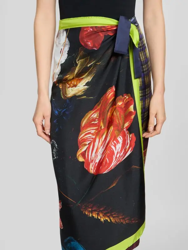 Dries Van Noten Scarfy Patchwork-print Silk Midi Wrap Skirt - Dessin