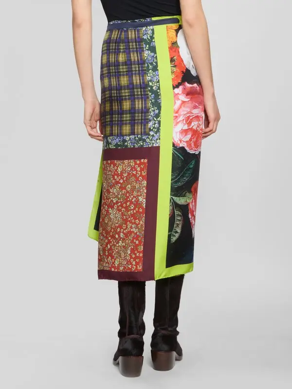 Dries Van Noten Scarfy Patchwork-print Silk Midi Wrap Skirt - Dessin