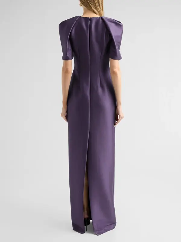 Badgley Mischka Cape-sleeve Mikado Column Gown - Plum