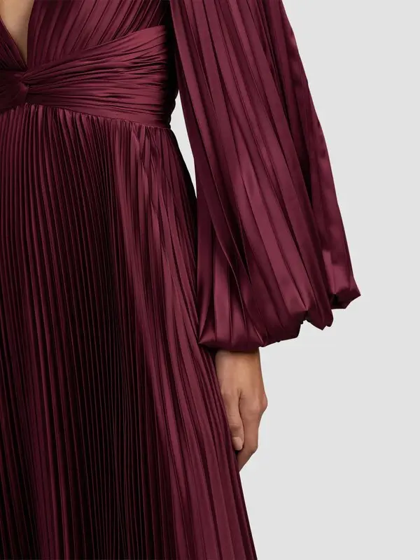 Mac Duggal Pleated Charmeuse Deep V-neck Gown