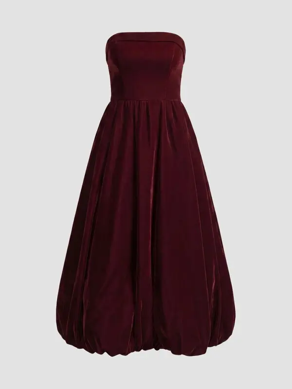 Mac Duggal Velvet Strapless Bubble Hem Midi Dress