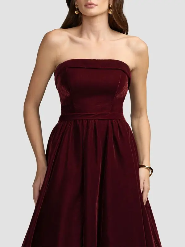 Mac Duggal Velvet Strapless Bubble Hem Midi Dress