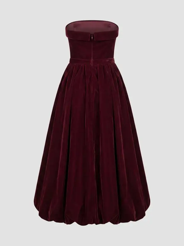 Mac Duggal Velvet Strapless Bubble Hem Midi Dress