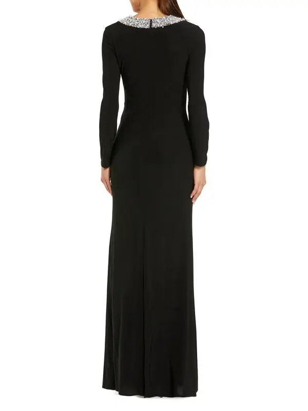 Mac Duggal Beaded Jersey Long-sleeve Gown