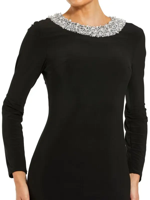 Mac Duggal Beaded Jersey Long-sleeve Gown