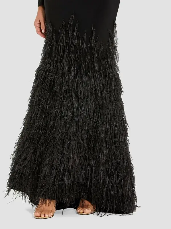 Mac Duggal Feather-embellished Jersey Gown