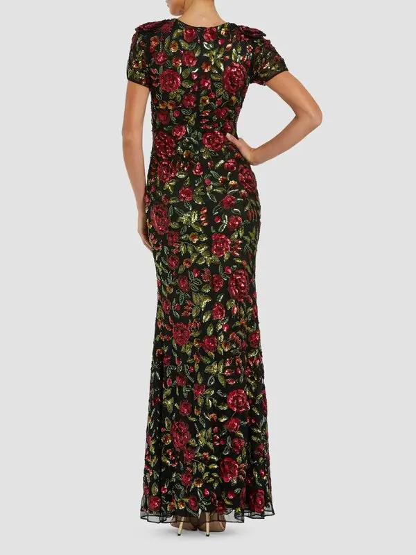 Mac Duggal Sequined Floral Mesh Gown