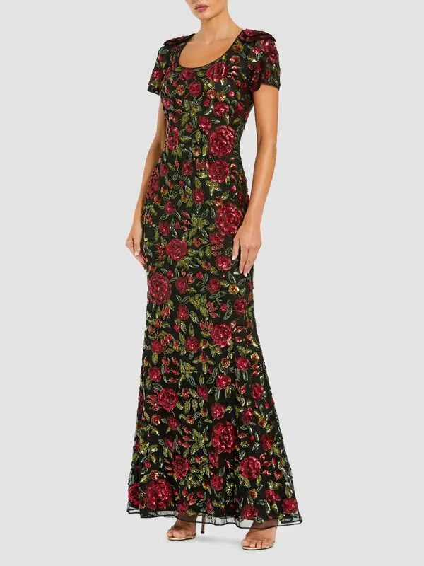 Mac Duggal Floral-sequined Mesh Mermaid Gown