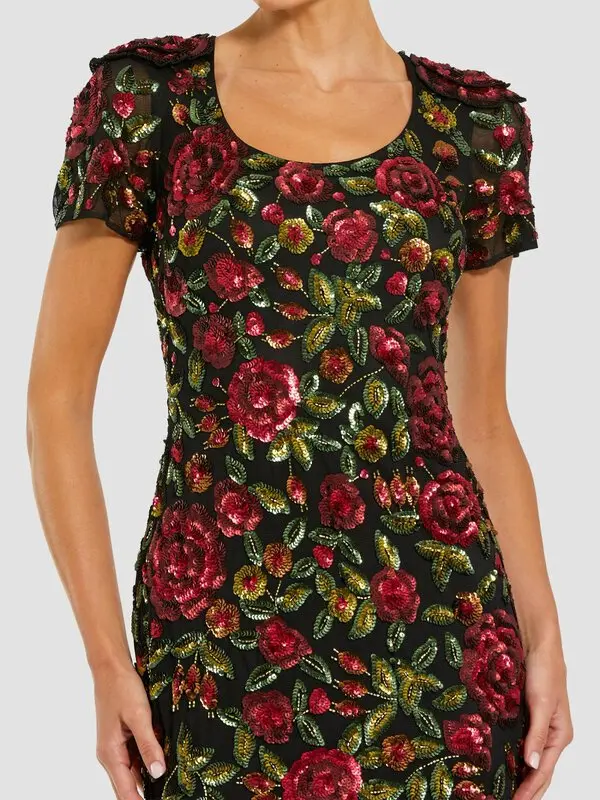 Mac Duggal Floral-sequined Mesh Mermaid Gown