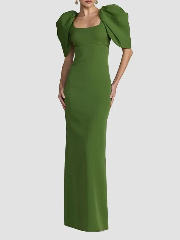 Mac Duggal Crepe Puff-sleeve Column Gown - Moss