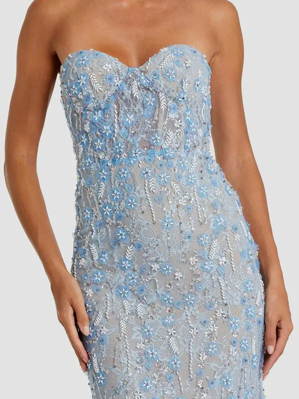 Mac Duggal Embellished Floral Lace Strapless Bustier Gown - Blue