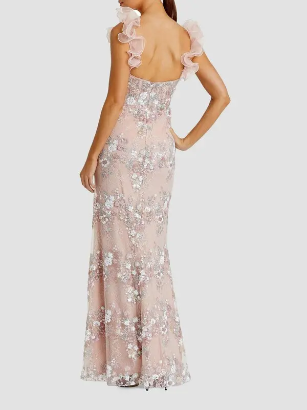 Mac Duggal Floral Embroidered Ruffle Bustier Gown