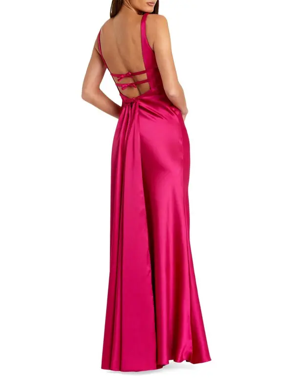 Mac Duggal Prom Bow-detailed Satin Sleeveless Gown