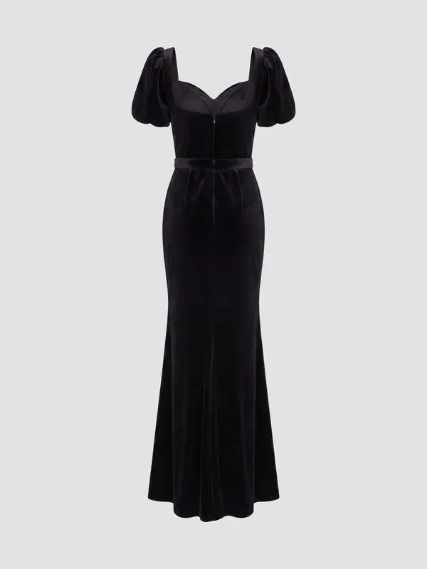 Mac Duggal Puff-sleeve Velvet Mermaid Gown