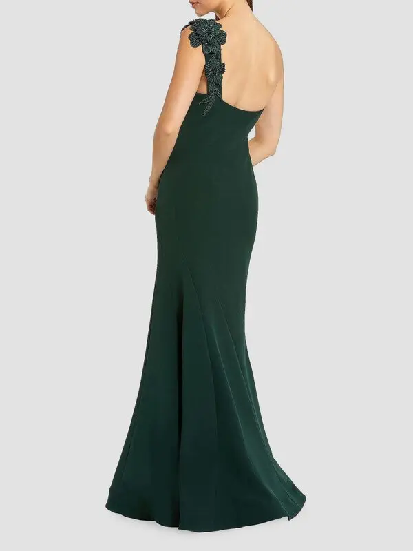 Mac Duggal Beaded Crepe One-shoulder Mermaid Gown