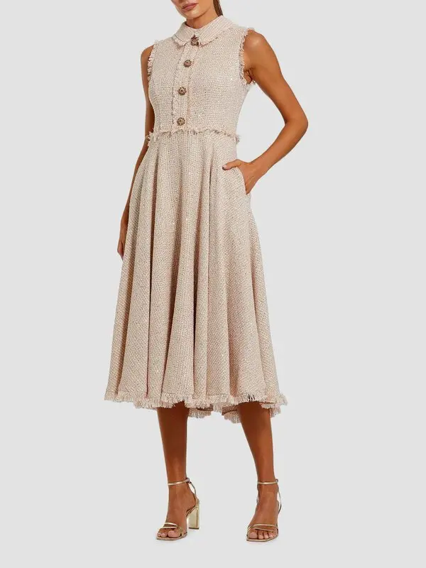 Mac Duggal Bouclé Button-front Midi-dress