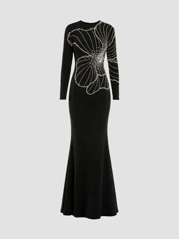 Mac Duggal Beaded Flower Jersey Gown