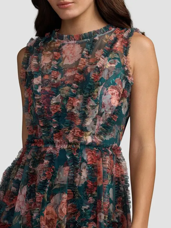 Mac Duggal Floral Micro Ruffle Minidress - Teal Multi