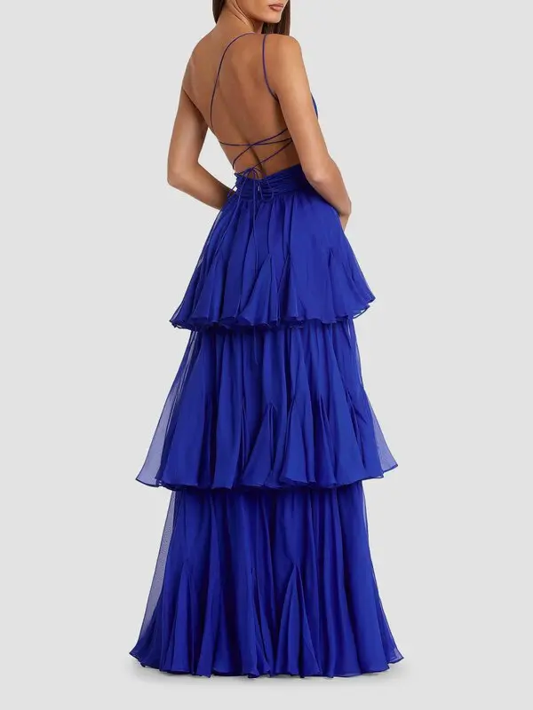 Mac Duggal Tiered Chiffon One-shoulder Gown