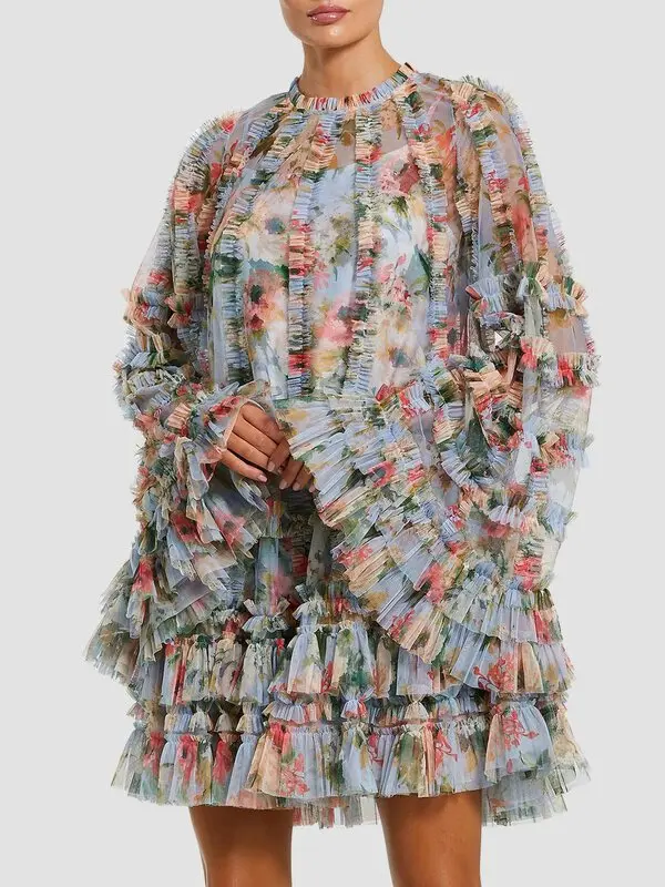 Mac Duggal Cocktail Ruffled Floral Tent Dress