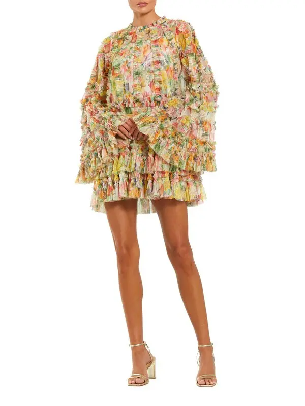 Mac Duggal Cocktail Ruffled Floral Tent Dress