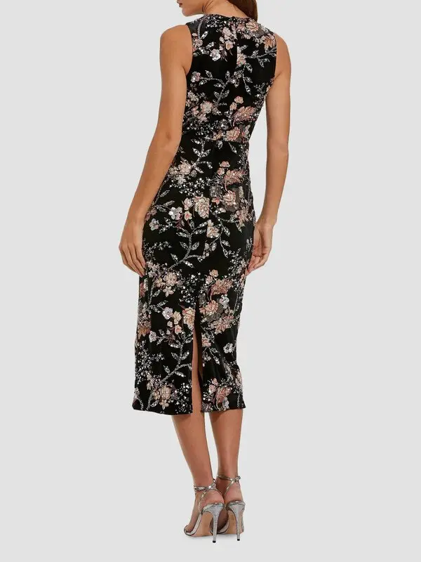 Mac Duggal Floral Embellished Velvet Cocktail Dress