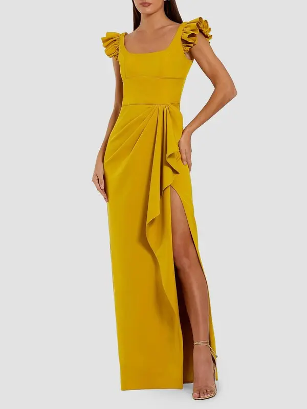 Mac Duggal Ruffled Crepe Column Gown