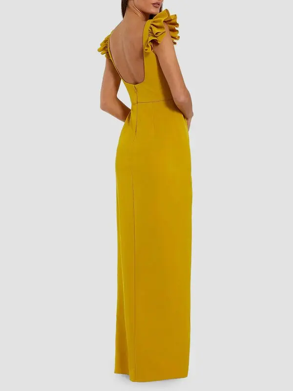 Mac Duggal Ruffled Crepe Column Gown