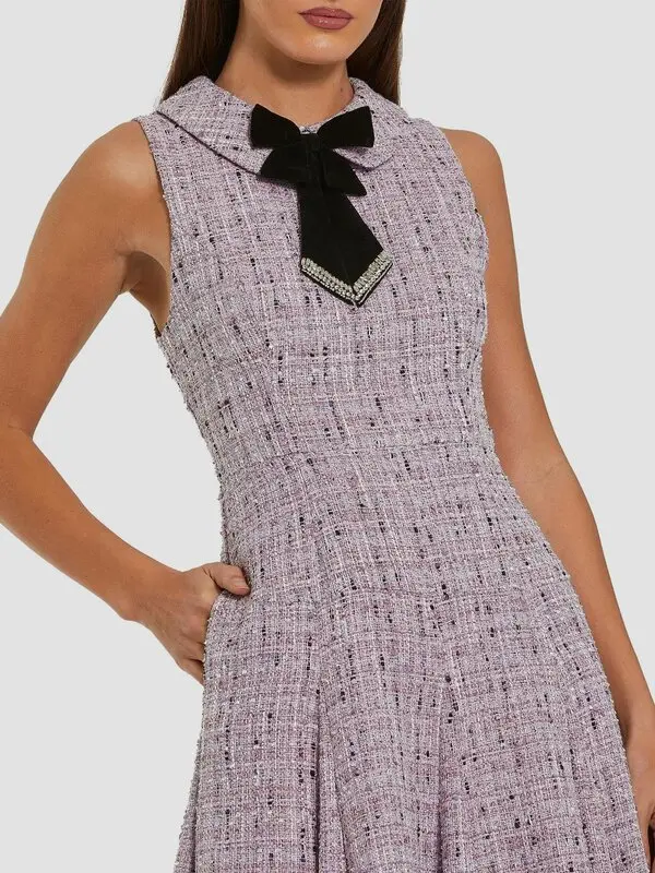 Mac Duggal Sleeveless Bouclé Midi-dress With Bow