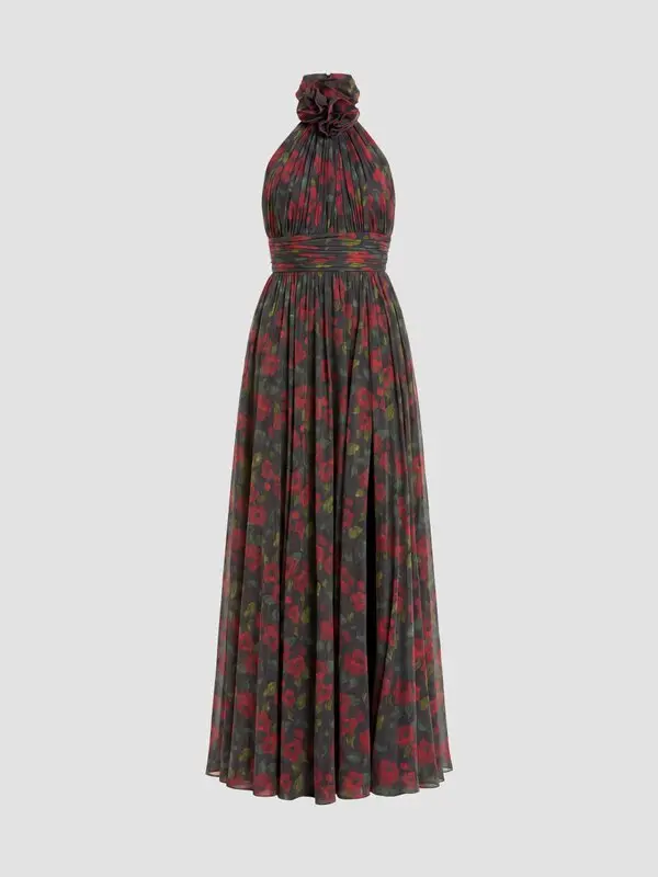 Mac Duggal Floral Chiffon High Neck Gown