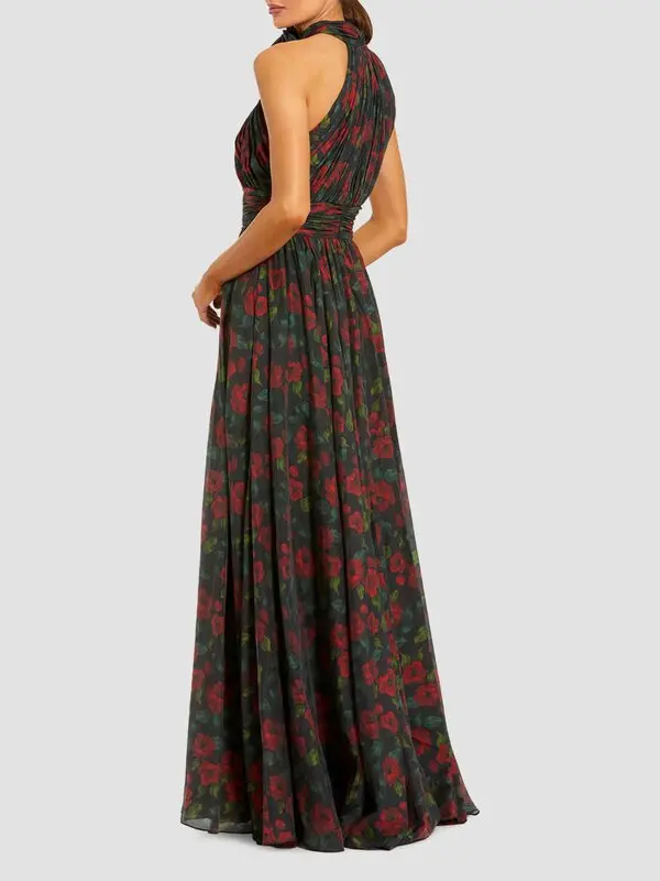 Mac Duggal Floral Chiffon High Neck Gown