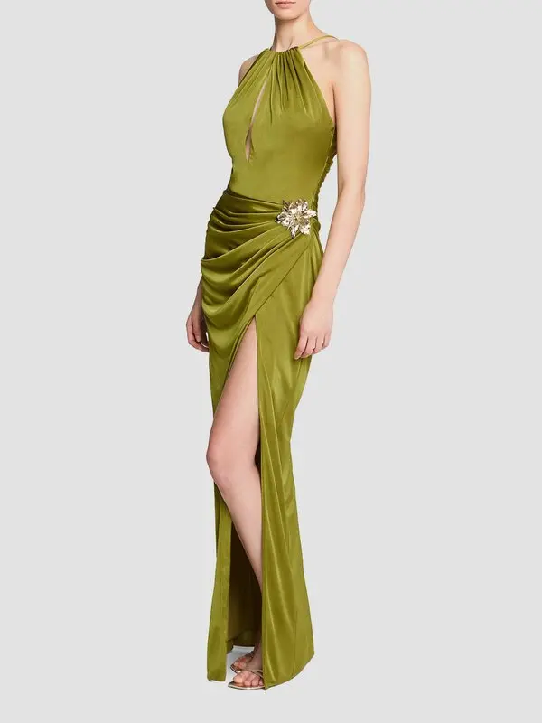 Halston Elin Embellished Jersey Halterneck Gown