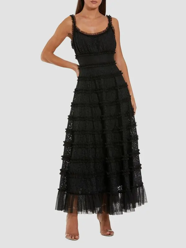 Mac Duggal Ruffled Lace Midi-dress