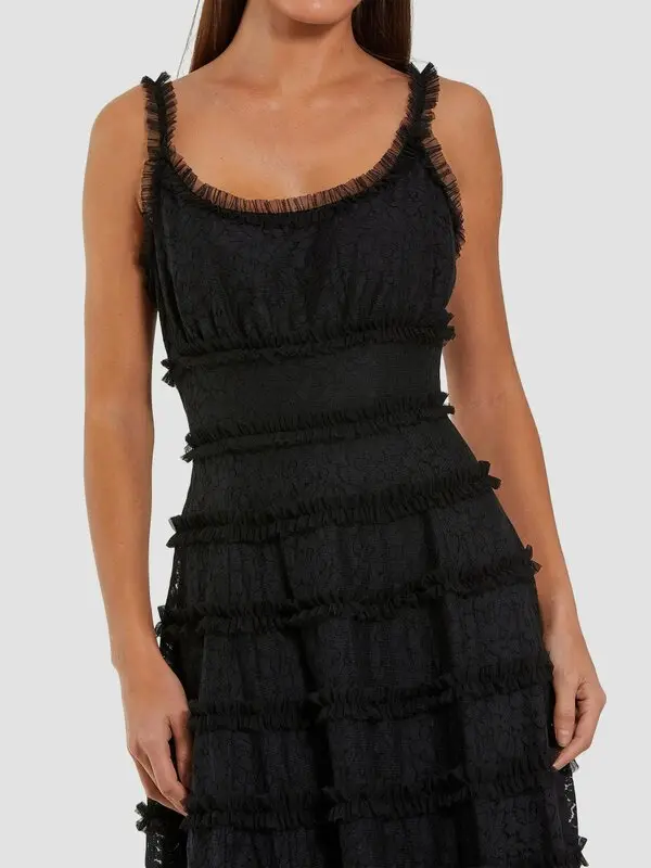 Mac Duggal Ruffled Lace Midi-dress