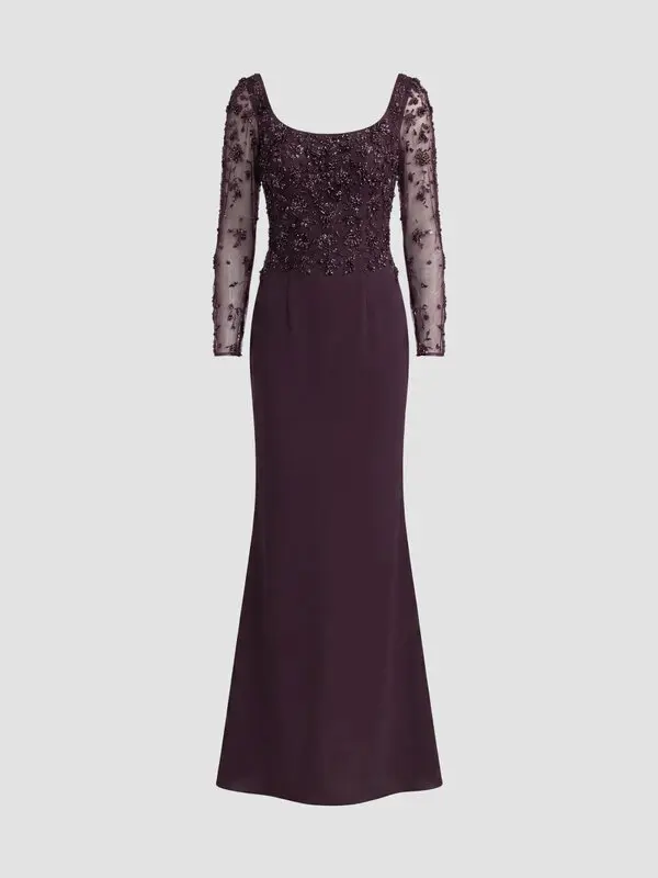 Mac Duggal Beaded Jersey Column Gown - Amethyst