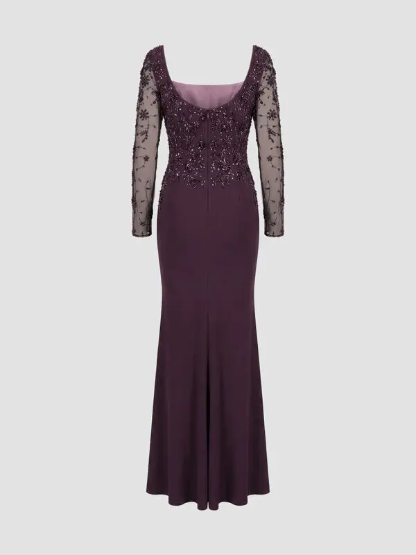 Mac Duggal Beaded Jersey Column Gown - Amethyst
