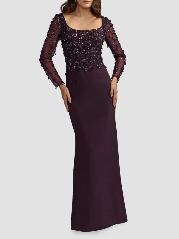 Mac Duggal Beaded Jersey Column Gown - Amethyst