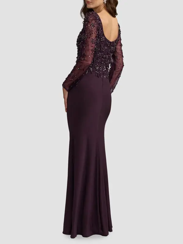 Mac Duggal Beaded Jersey Column Gown - Amethyst