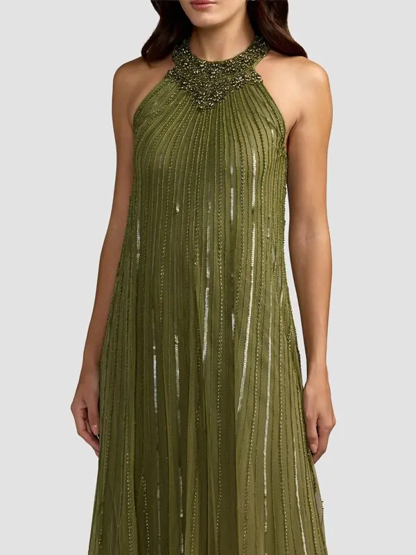 Mac Duggal Sequined-mesh Trapeze Gown - Olive