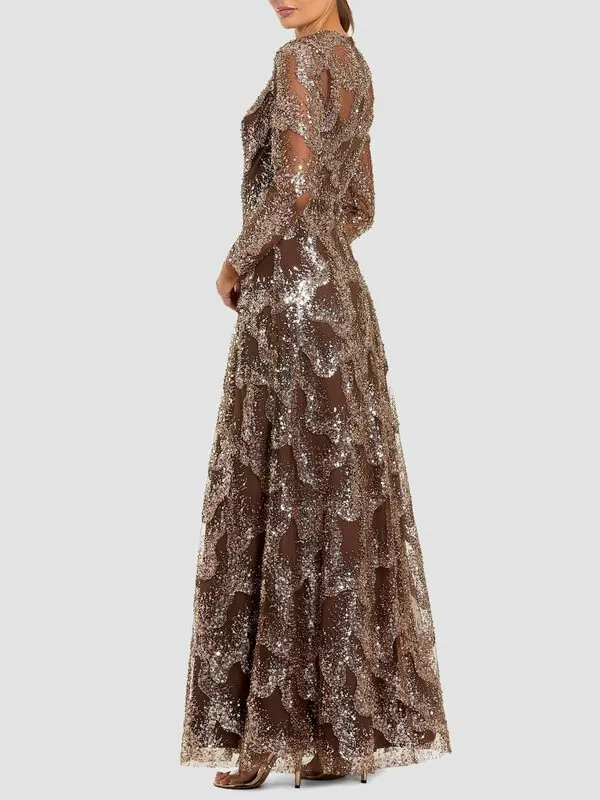 Mac Duggal Sequined-mesh A-line Gown