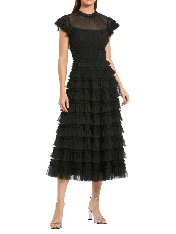 Mac Duggal Mesh Ruffled Midi-dress